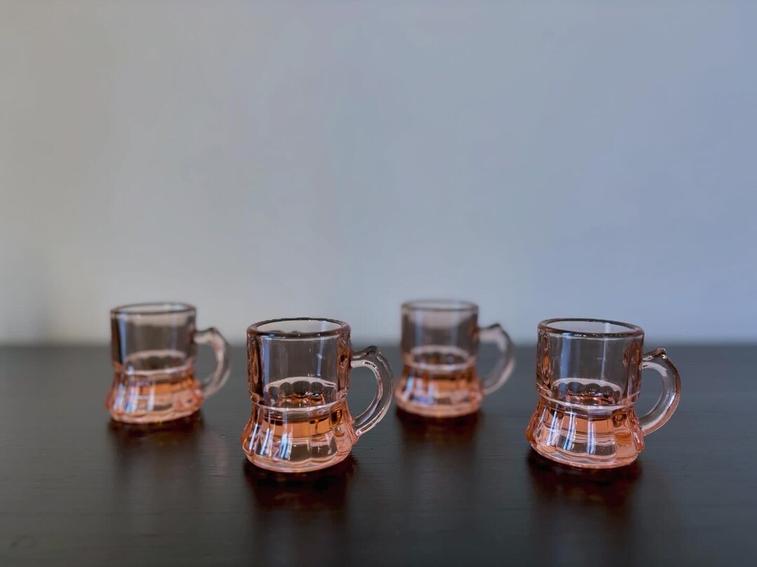 Set of 4 - Vintage Pink Depression Glass Mini Mug Shots - Etsy