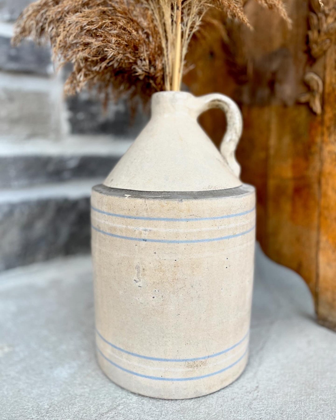 Antique Stoneware Merchant Crock Jug - Light Blue & White Stripes - Etsy