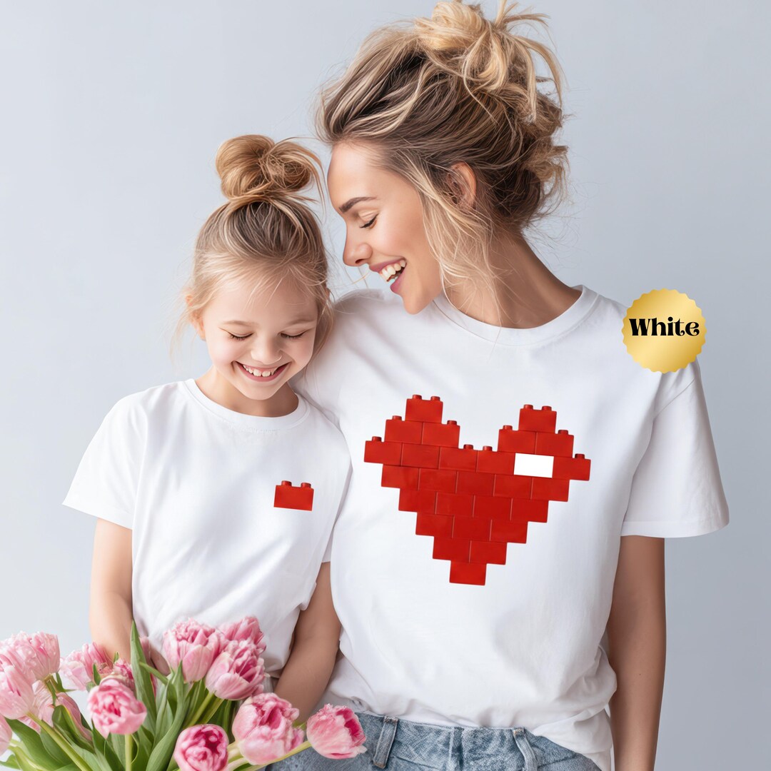 Mother's Day LEGO Heart Mom and Kids Couple Shirt, Mother Daughter ...