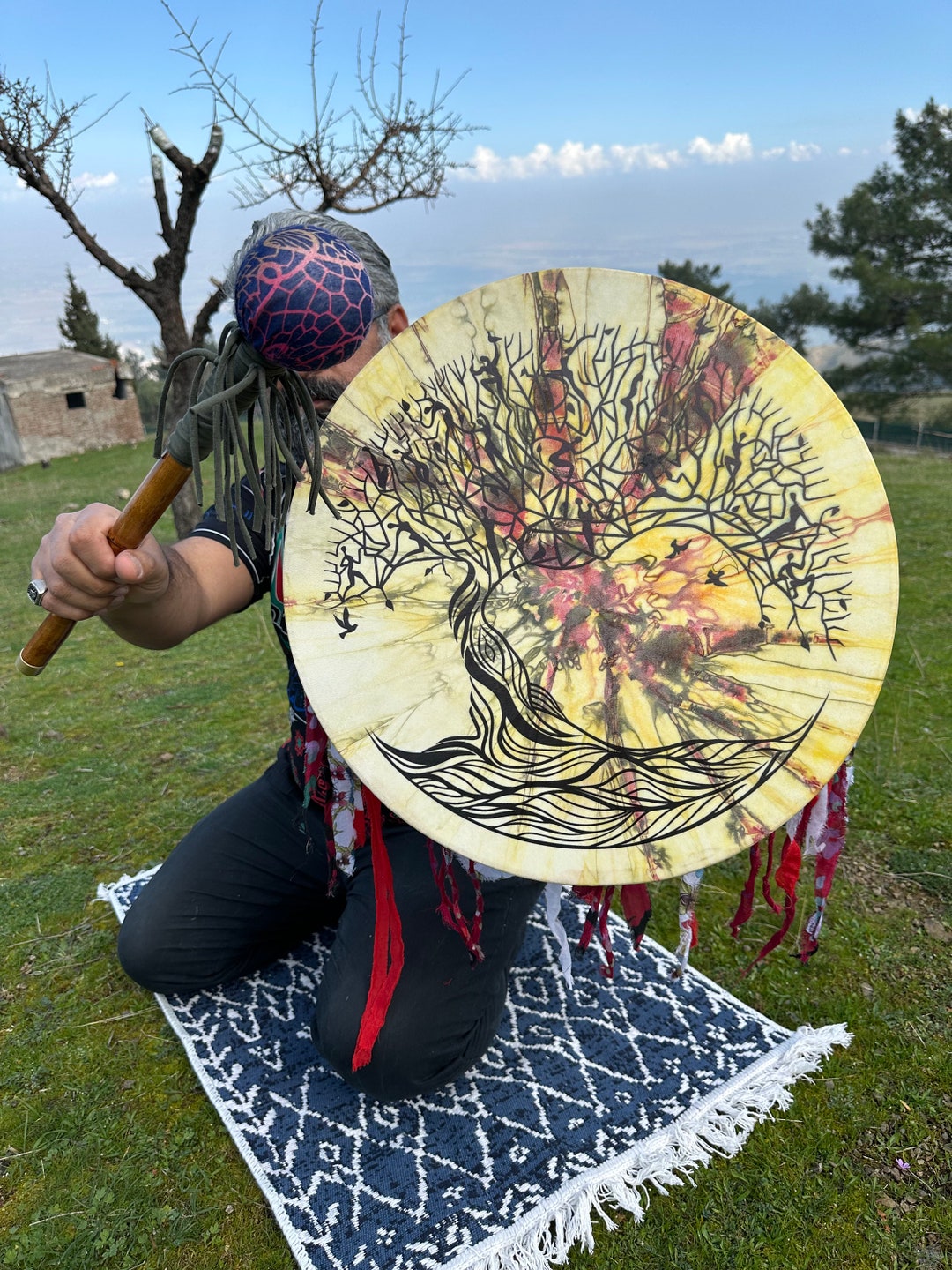 21-inch Tree of Life Shamanic Drum - Handcrafted Spiritual Instrument ...