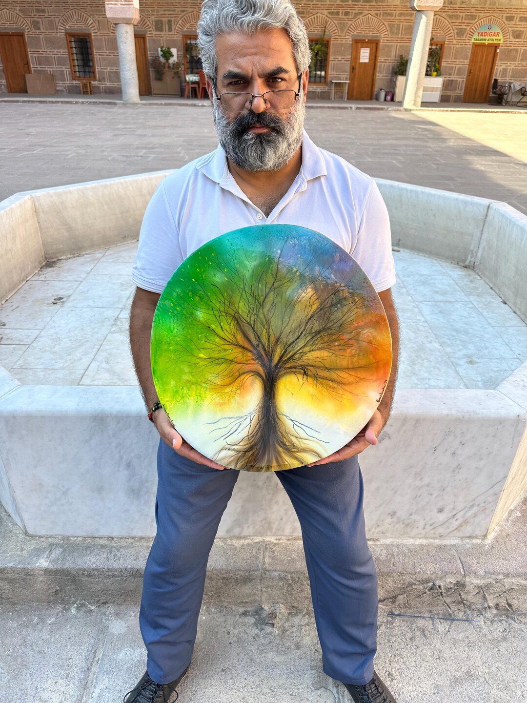 18 Inch Hand Painted Tree of Life Drum - Colorful Meditation Bendir ...