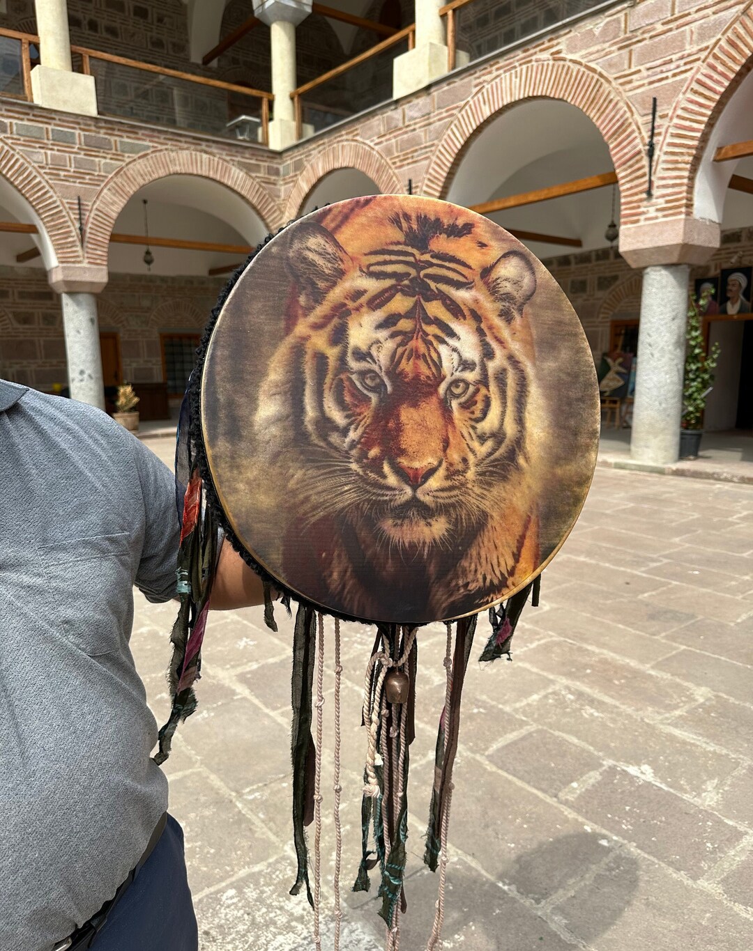 18-inch Tiger Shamanic Meditation Drum With Goat Skin - Handcrafted ...