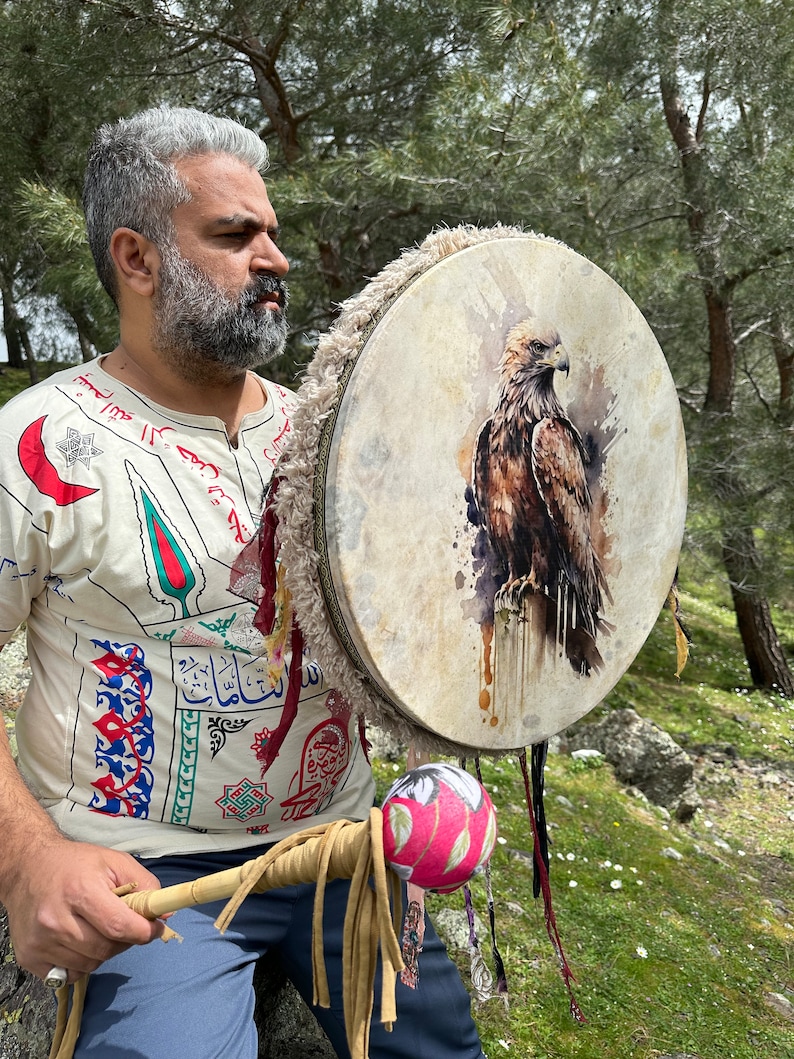 Authentic Handcrafted 21'' Shamanic Drum - Traditional Ceremonial Drum ...