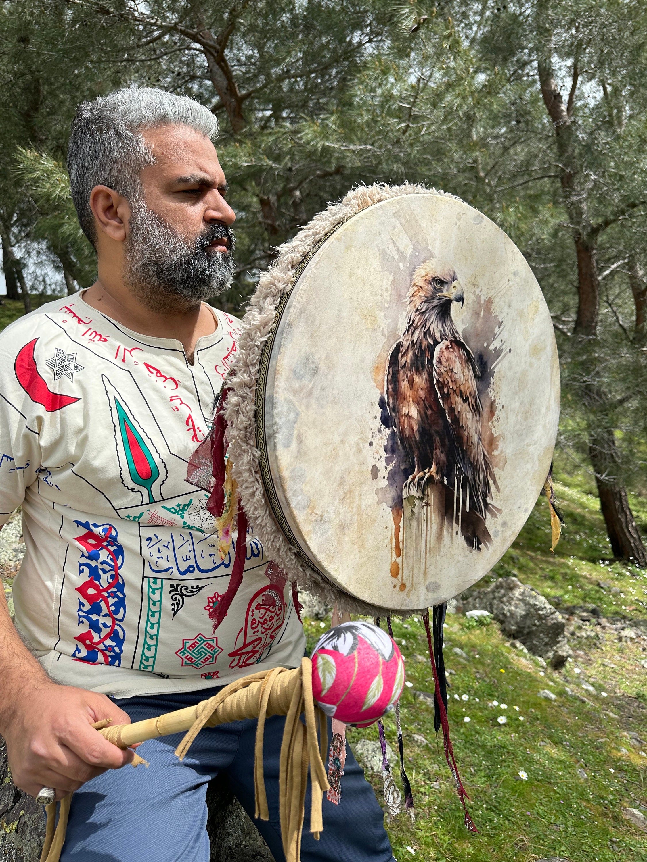 Authentic Handcrafted 21'' Shamanic Drum - Traditional Ceremonial Drum ...