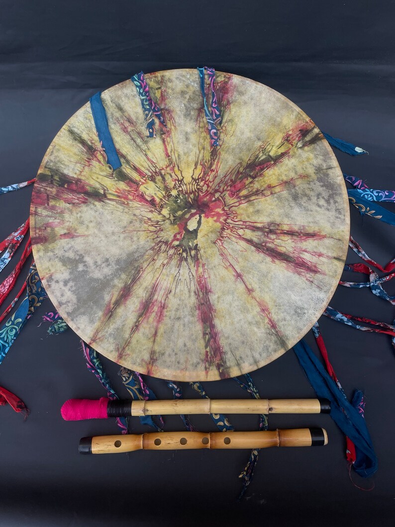 Handcrafted 18-inch Shaman Drum Set With Free Flute - Authentic ...