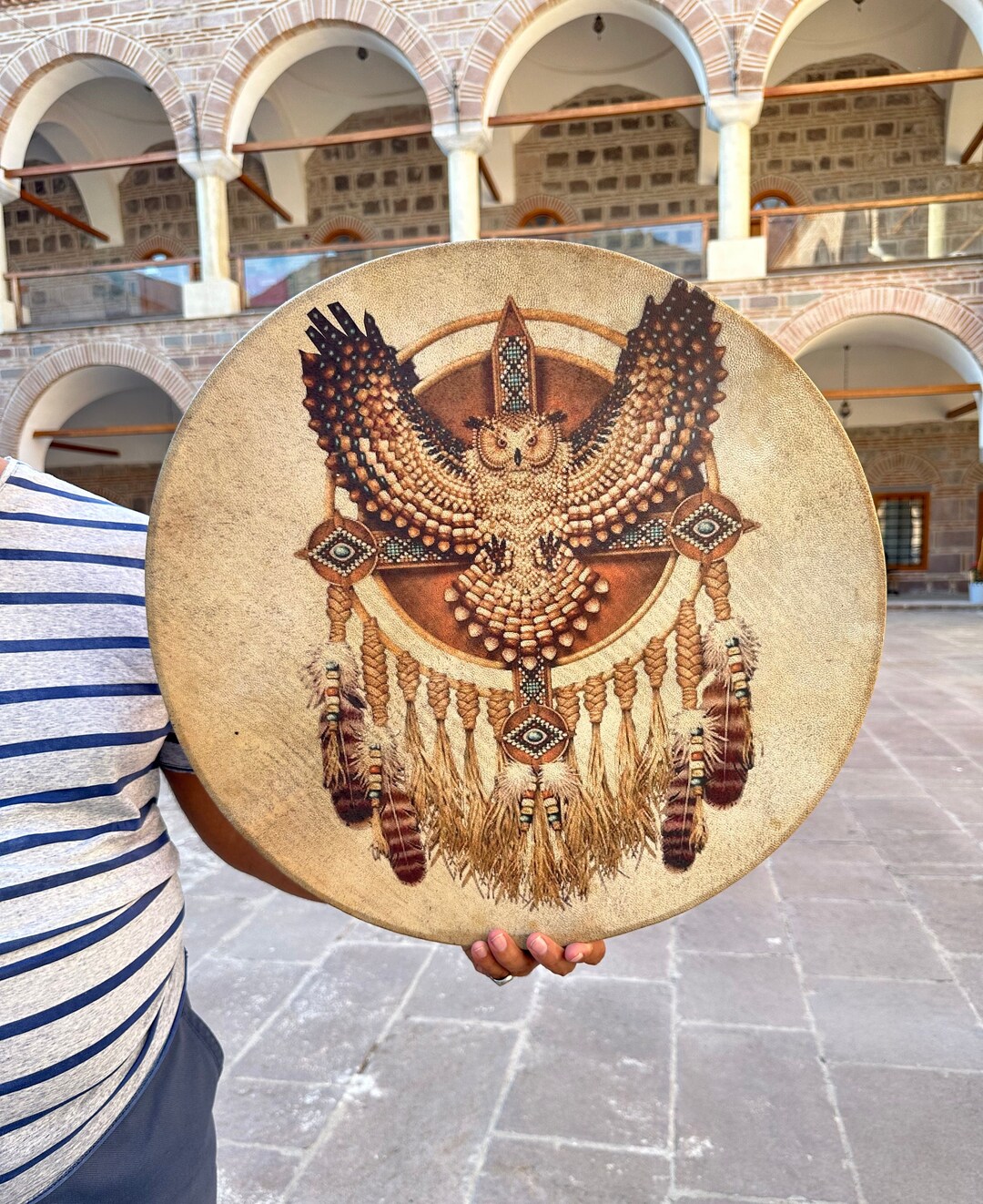 21-inch Owl Bendir Shamanic Drum - Handcrafted Spiritual Instrument for ...