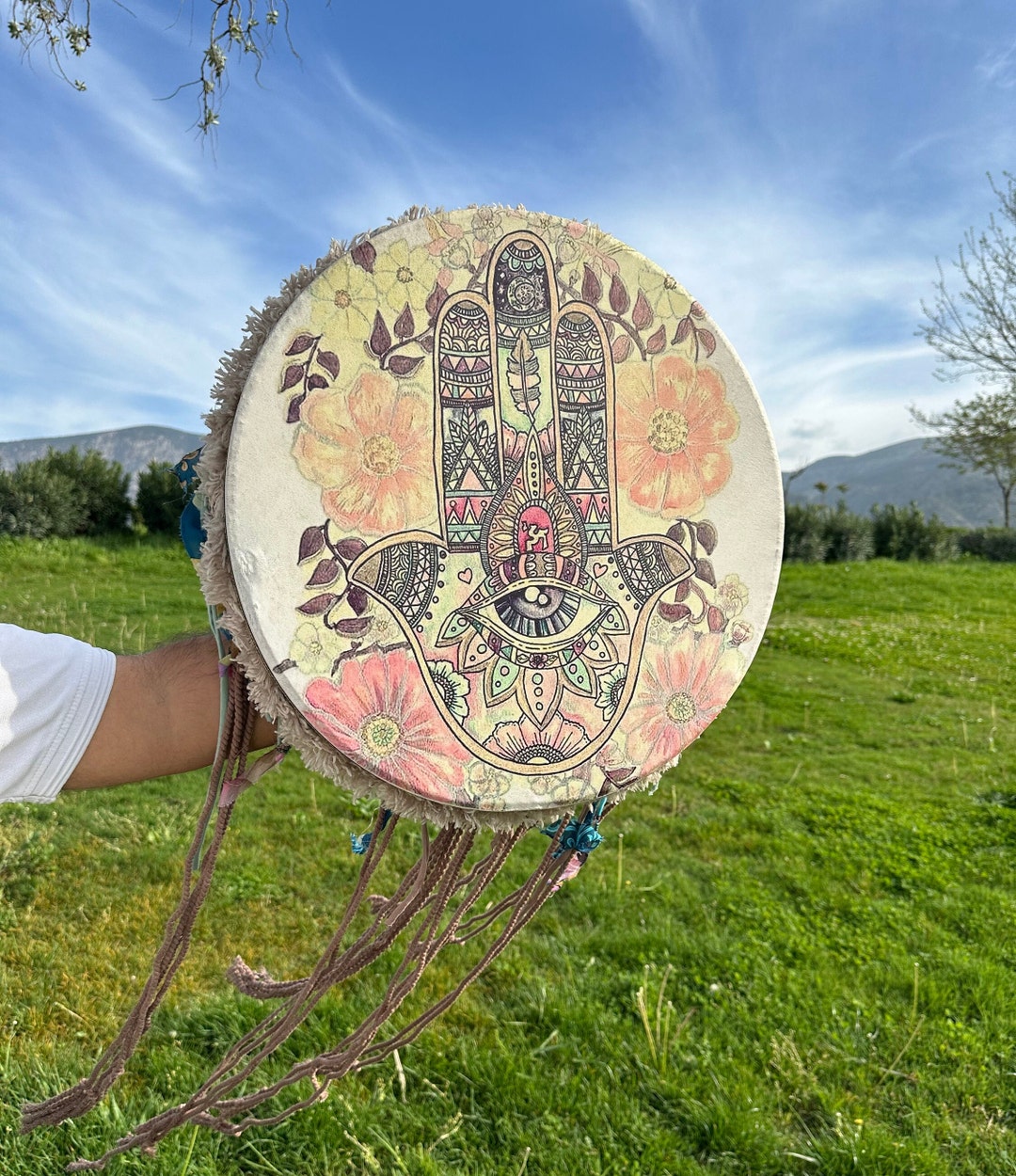 18-inch Hamsa Hand Shamanic Drum - Sacred Symbol Drum for Spiritual ...