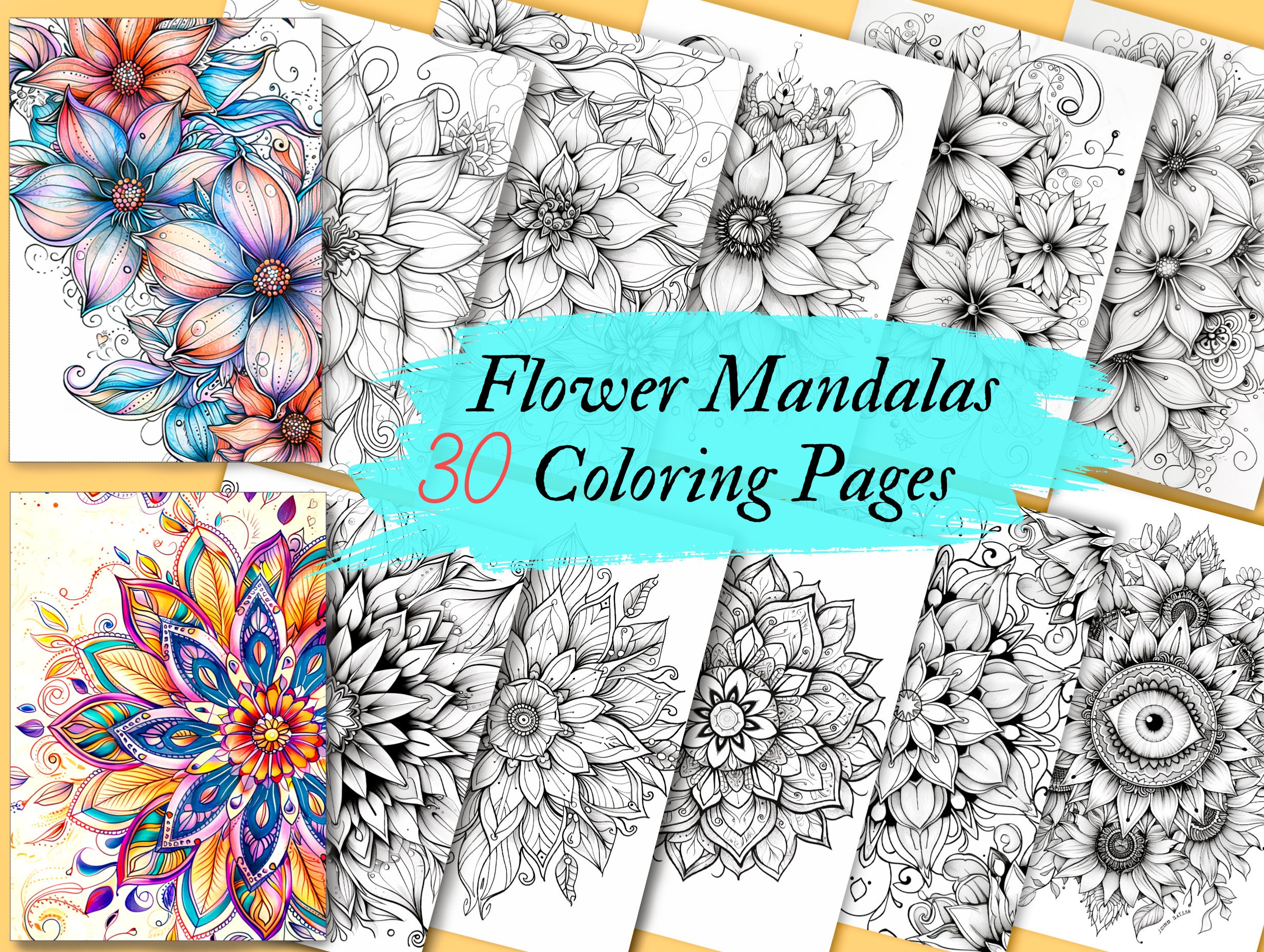 Flower Mandalas. Coloring Pages for Adults and Teenagers. Art Therapy ...