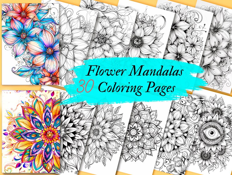 Flower Mandalas. Coloring Pages for Adults and Teenagers. Art Therapy ...