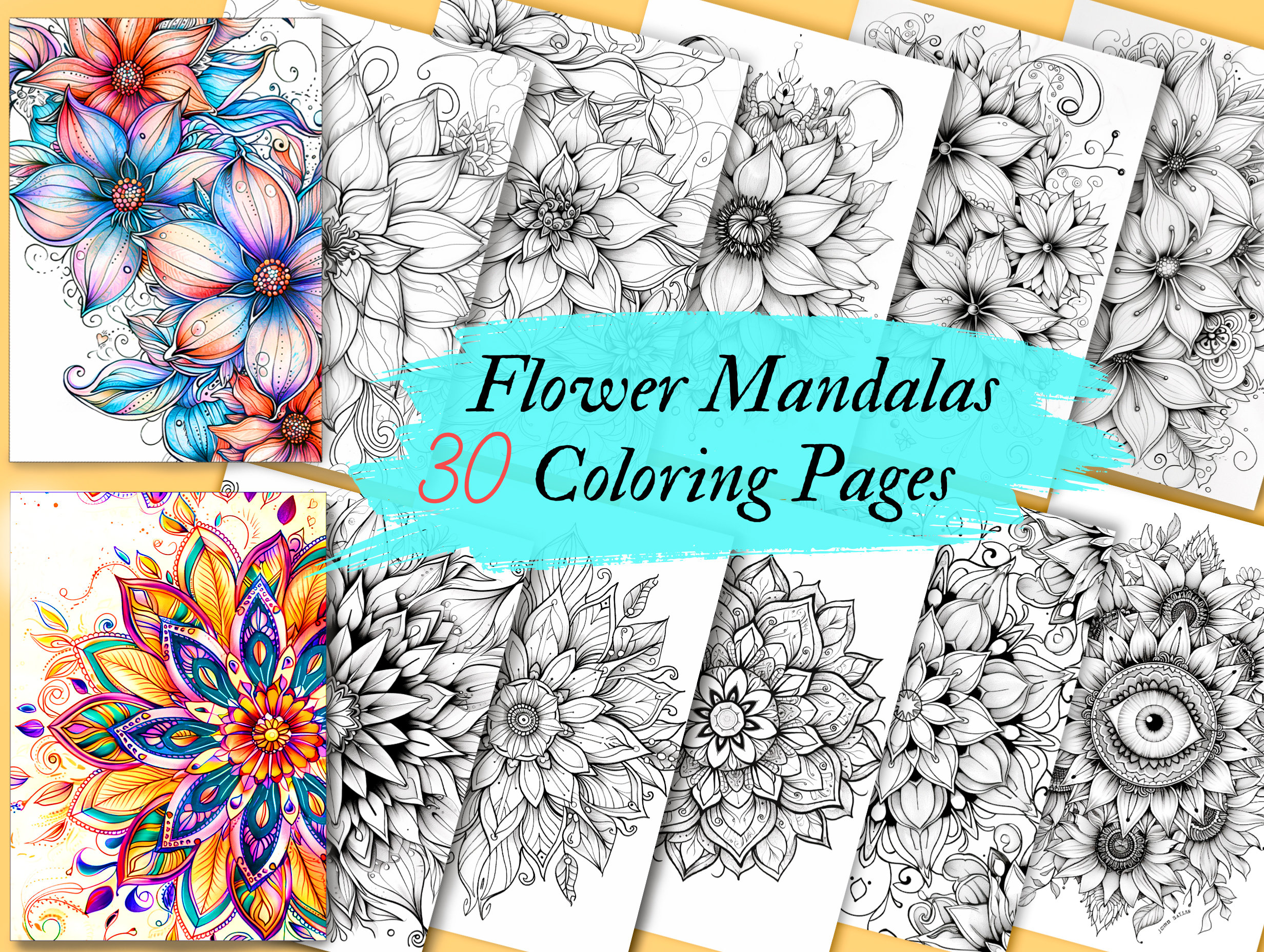 Flower Mandalas. Coloring Pages for Adults and Teenagers. Art Therapy ...