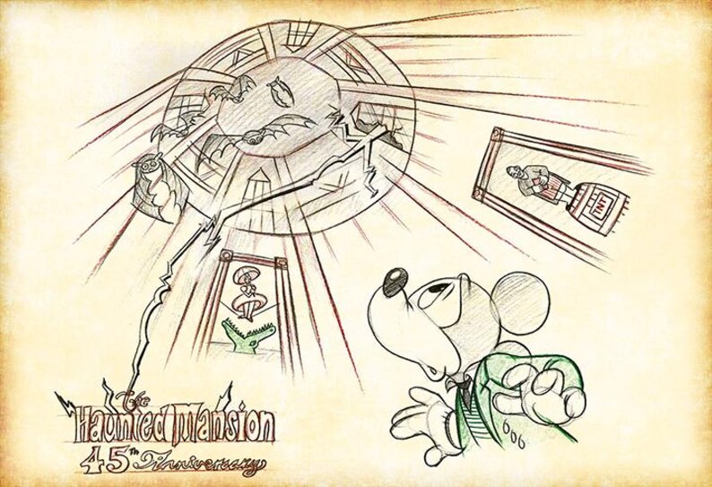 Haunted Mansion Mickey Mouse Butler Stretching Room Portraits Sketch ...
