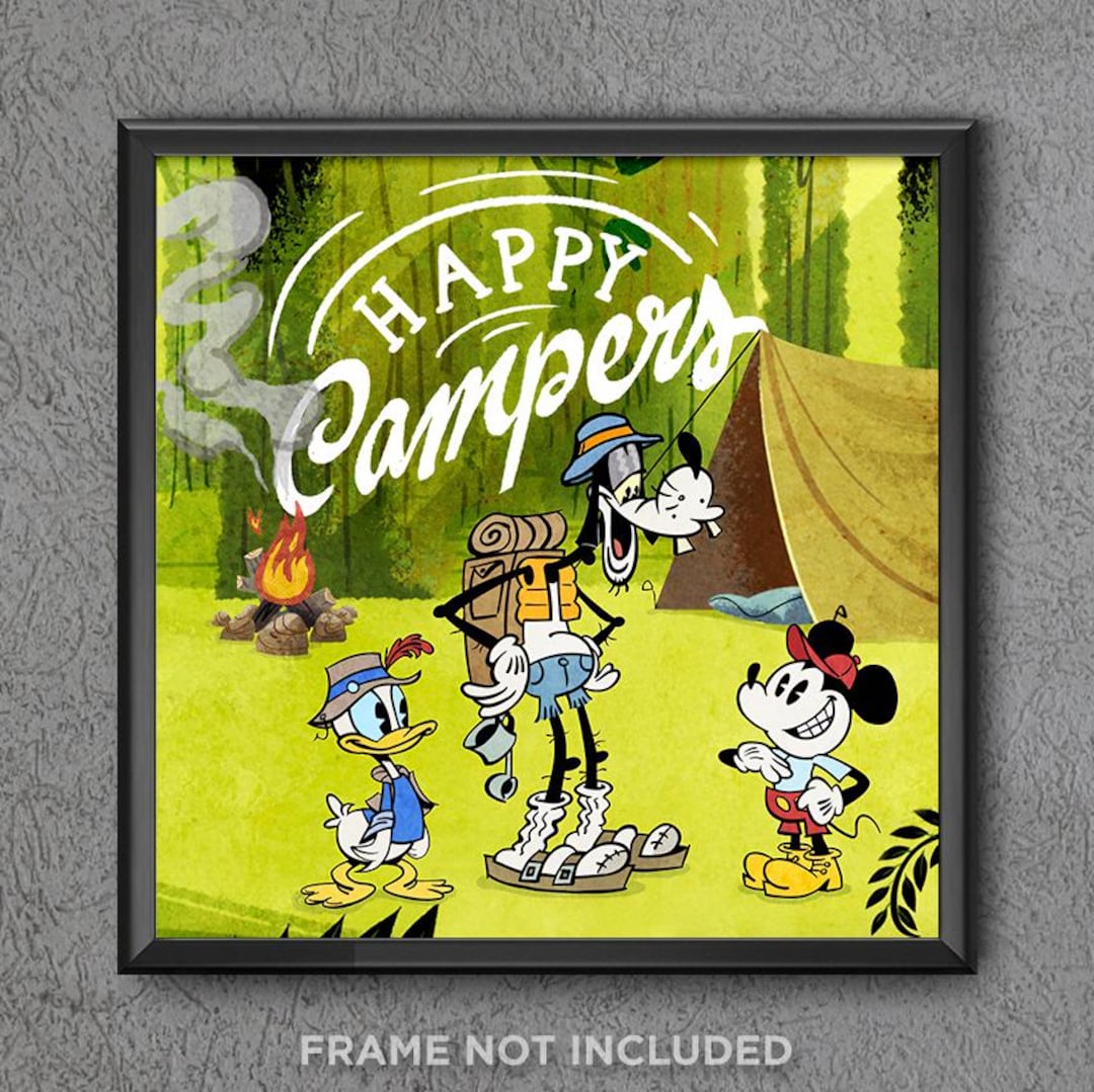 Mickey Mouse Campers Print Poster Donald Duck Goofy Camping Tent ...