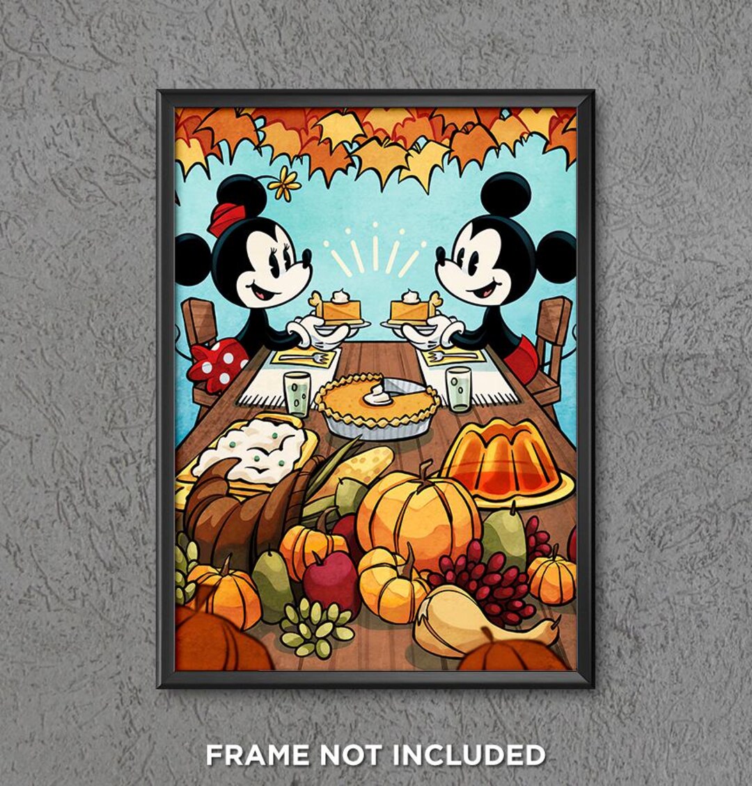 Mickey & Minnie Autumn Fall Thanksgiving Poster Print Wall Art Decor ...