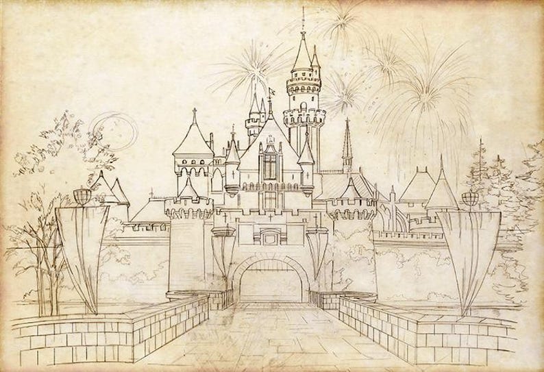 Disneyland Sleeping Beauty Castle Concept Art Sketch Poster Print ...