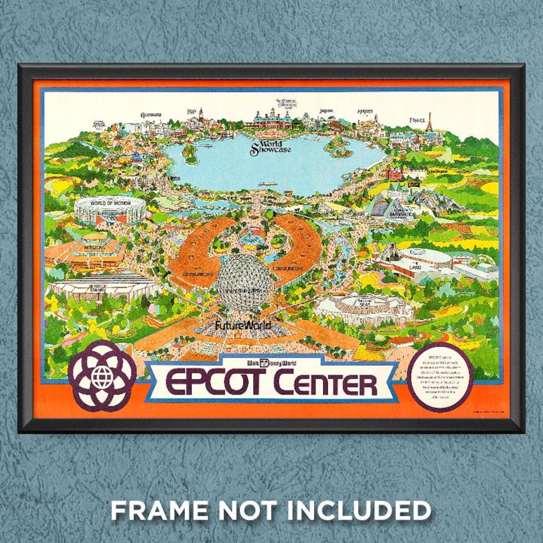 Disney World Epcot Center Map Print Poster 1982 Magic Kingdom Wall Art ...
