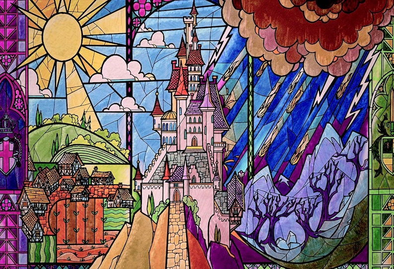 Disney Beauty and the Beast Stained Glass Window Wall Art Print ...