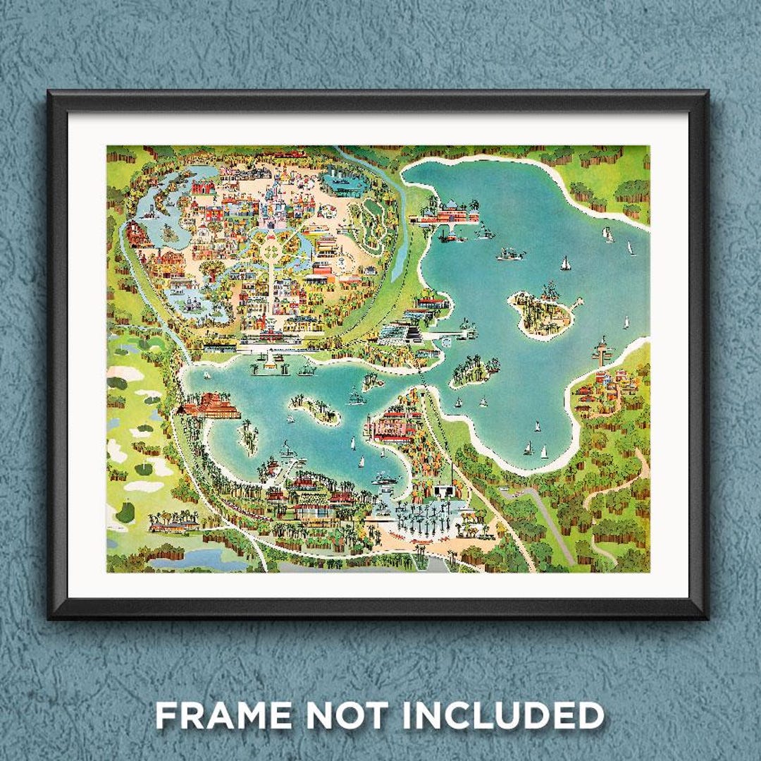 Disney World Map Print Poster 1971 Magic Kingdom Polynesian ...