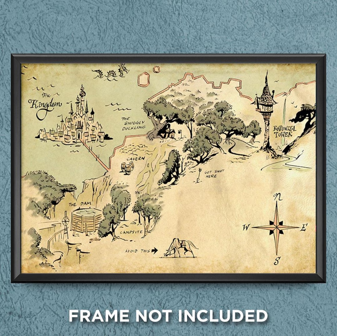 Tangled Map Print Poster Rapunzel Flynn Ryder Maximus Mother Gothel ...