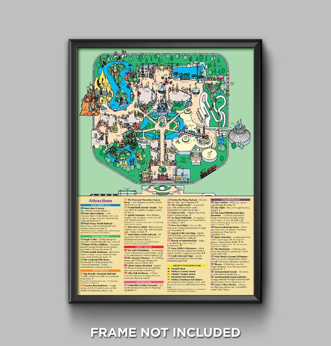 Disney World Magic Kingdom 1997 Map Print Poster Wall Art Decor ...