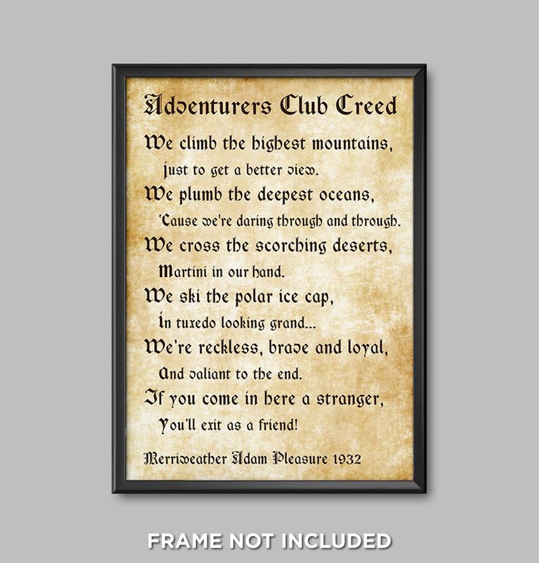 Adventurers Club Creed Wall Art Print Poster Disney World Pleasure ...