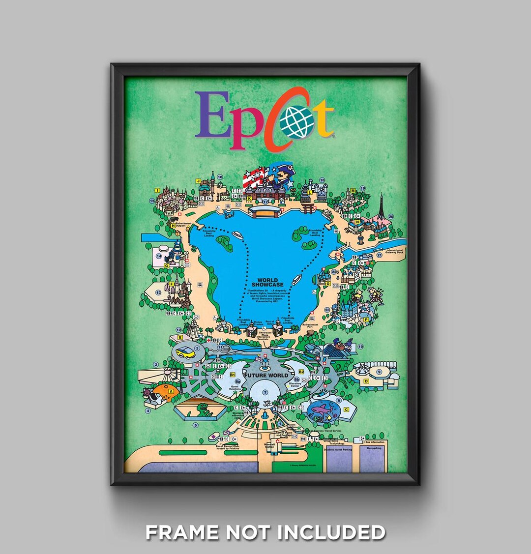 Epcot Center Map Disney World Print Poster 1997 Wall Art Horizons World ...