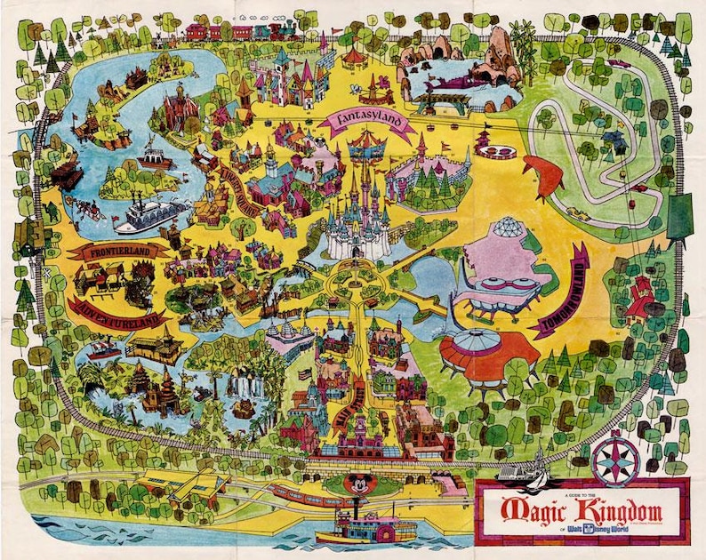 Disney World Magic Kingdom Map Print Poster Wall Art Walt Disney World ...