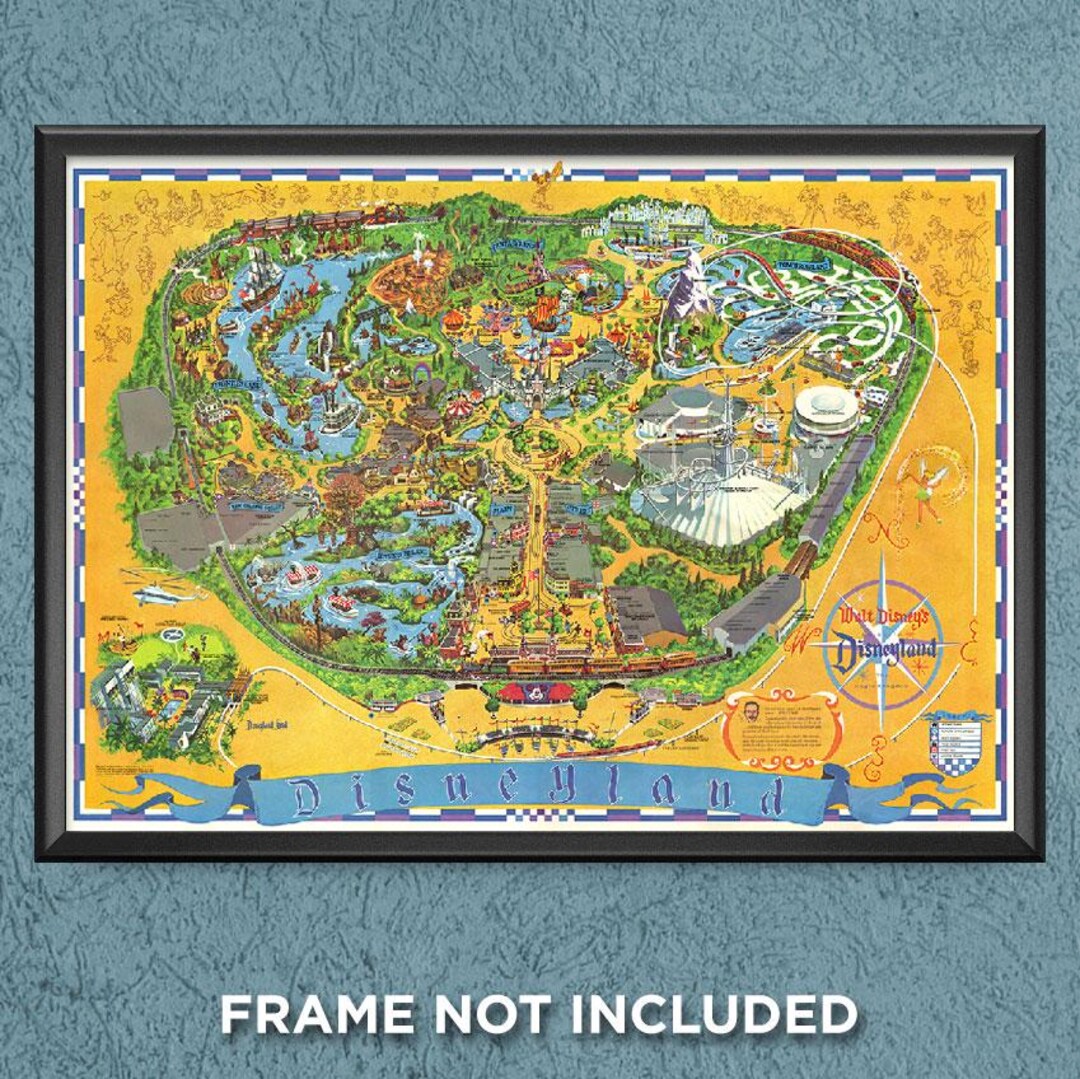 Disneyland Map Print Poster 1968 Reproduction Adventureland Main Street ...