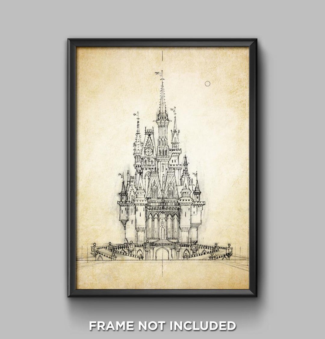 Disney World Magic Kingdom Cinderella Castle Blueprint Patent Poster ...