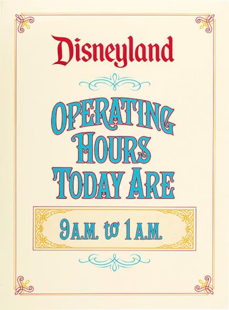 Disneyland Operating Hours Sign Poster Print Main Street Adventureland ...
