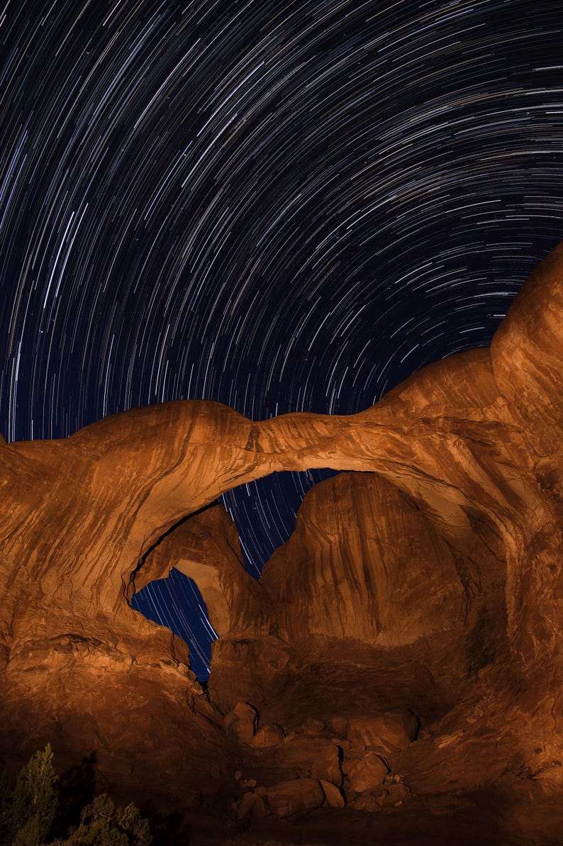 Proof of Rotation Star Trails Behind Double Arch,arches National Park ...
