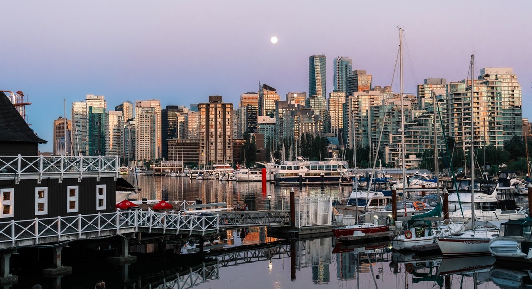 Vancouver Cityscape Skyline Granville Island Harbor Shot, Vancouver B.C ...