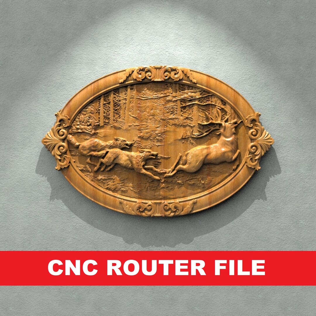 Deer and Wolf STL File CNC Router Engraver, 3D Relief File Artcam ...