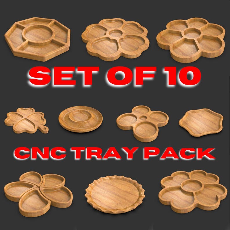 10 Trays Pack - 3D STL and Vector Files for CNC Routers Dxf, Dwg, Eps ...