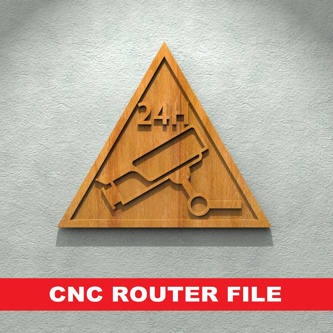 Camera Warning Sign Wall STL File CNC Router Engraver, 3D Relief File Artcam Aspire CNC Files ...