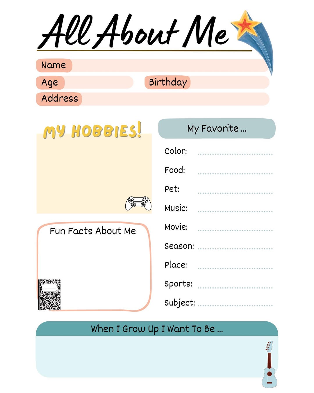 All About Me Poster Download Icebreaker for Kids Teachers Classroom ...
