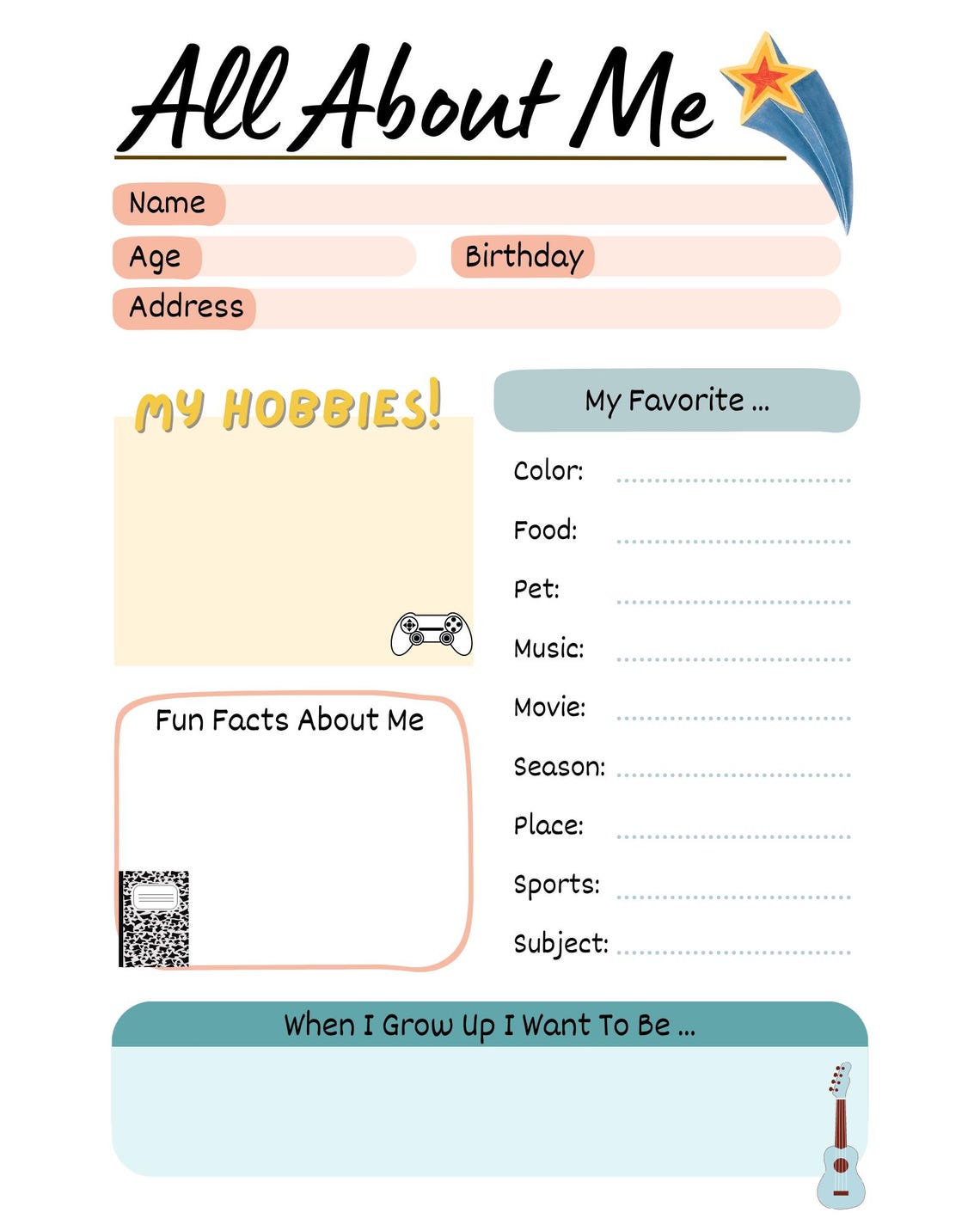 All About Me Poster Download Icebreaker for Kids Teachers Classroom ...