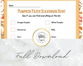 Pumpkin Patch Scavenger Hunt Fall Scavenger Hunt Farm Scavenger Hunt ...