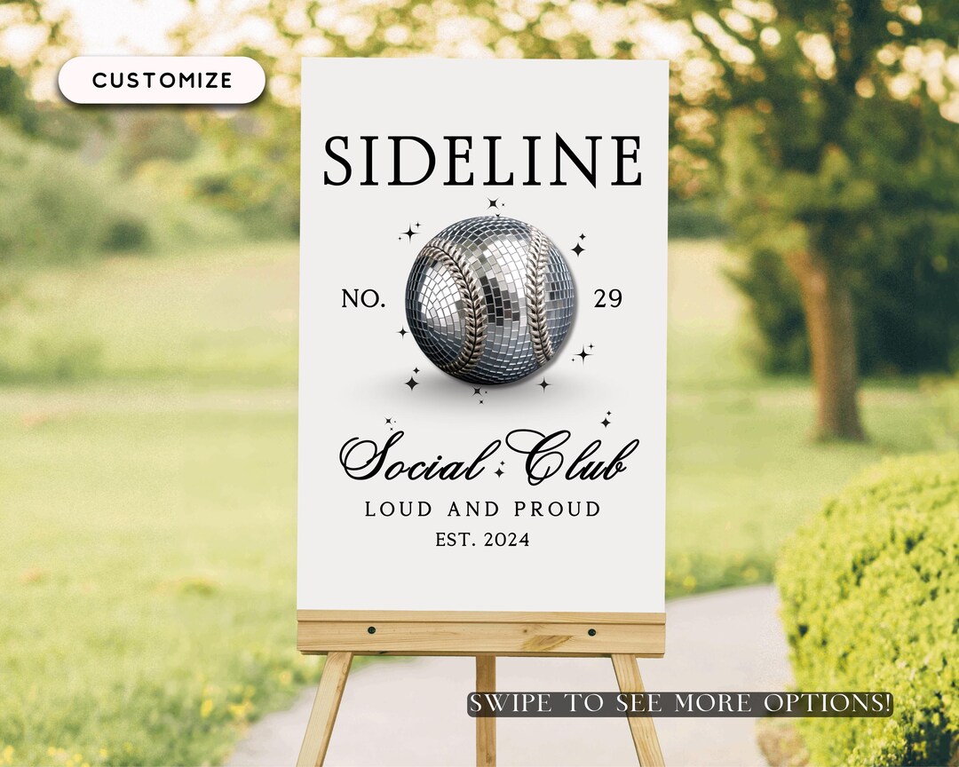 Sideline Social Club Baseball Poster, Baseball Signs, Vintage Baseball ...