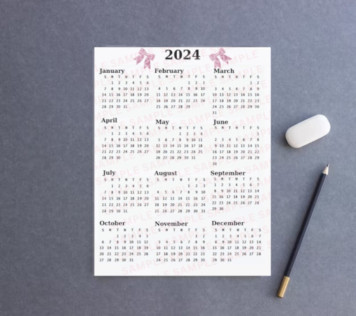 Coquette 2024 Calendar Minimalist Letter Printable Calendar, 2024 ...