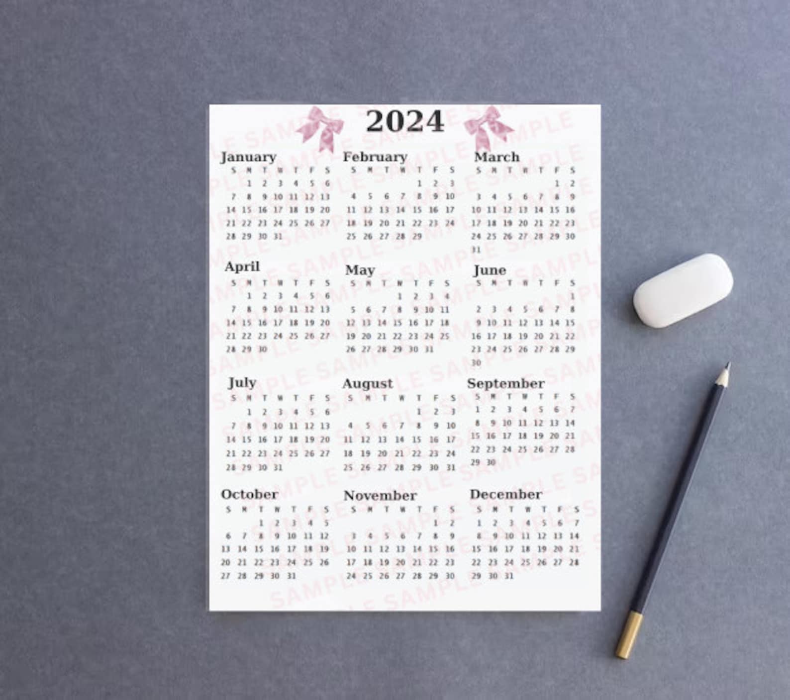 Coquette 2024 Calendar Minimalist Letter Printable Calendar, 2024 ...
