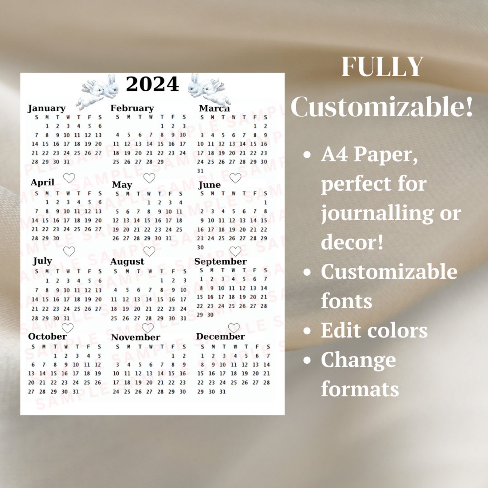 Coquette 2024 Calendar Minimalist Letter Printable Calendar, 2024 ...