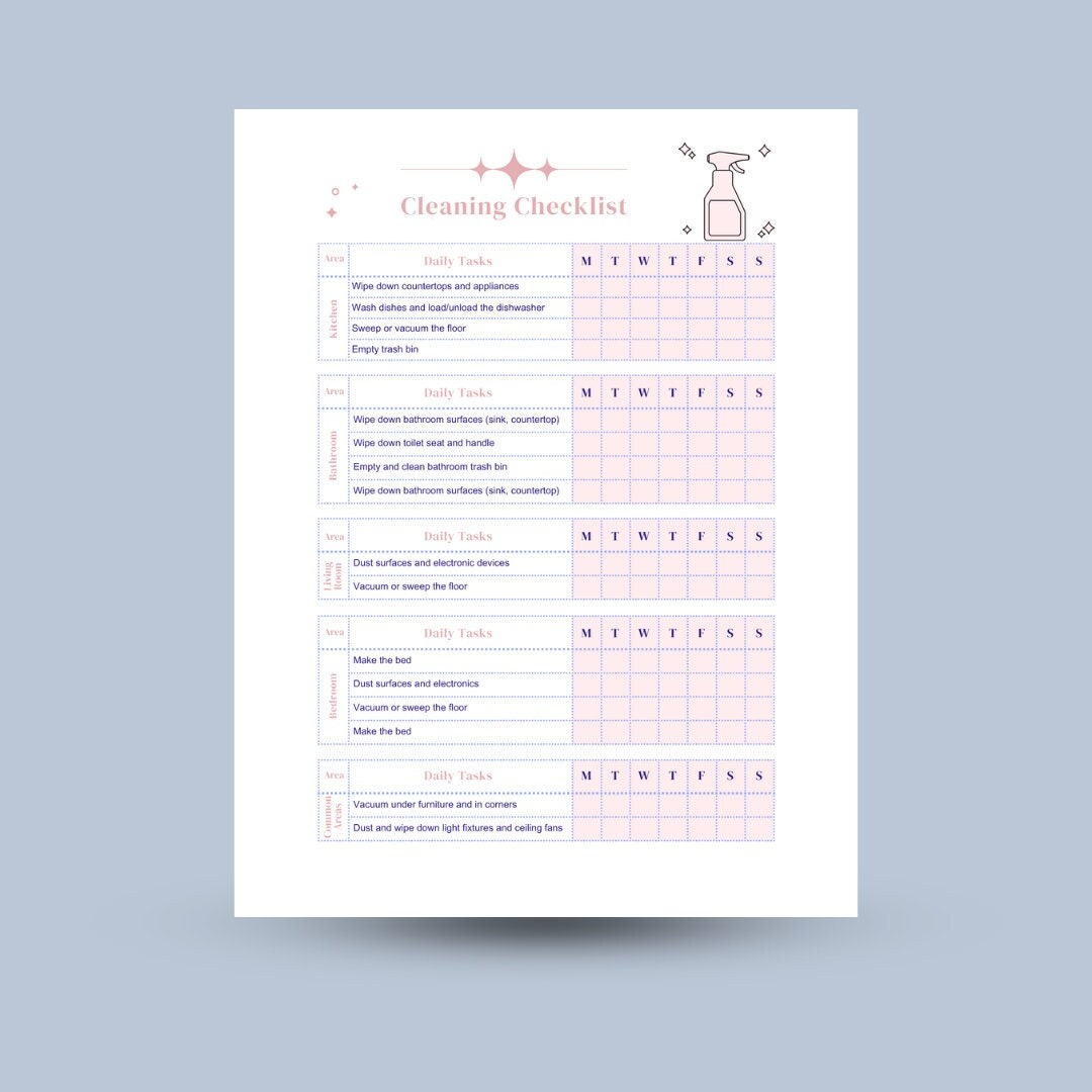 Editable Cleaning Schedule Printable Digital Cleaning Planner Weekly ...
