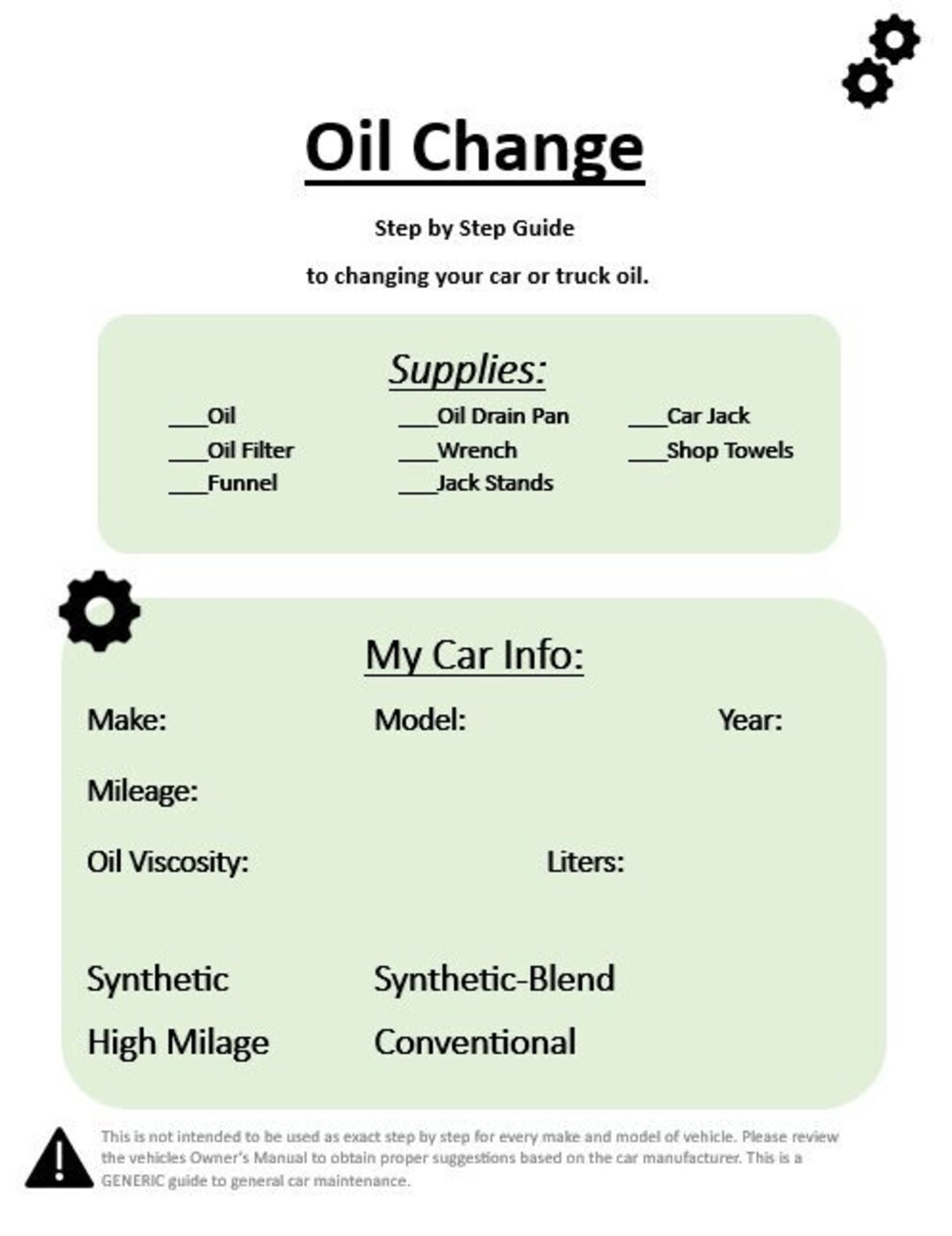 Oil Change - Step by Step Guide - Etsy