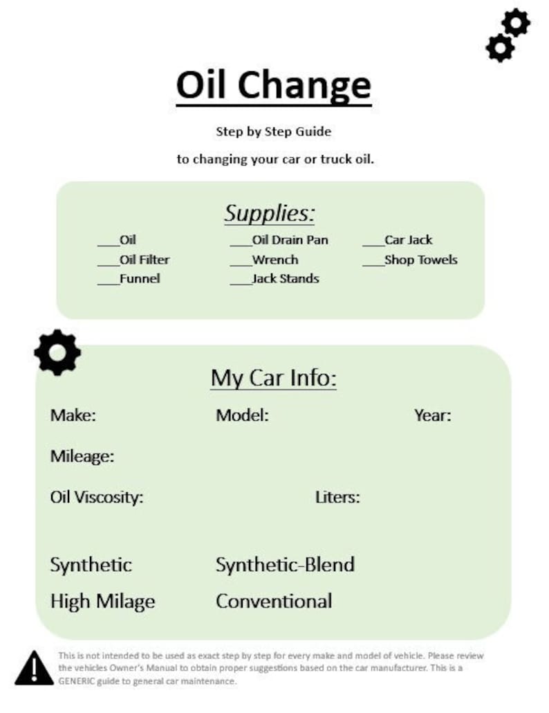 Oil Change - Step by Step Guide - Etsy