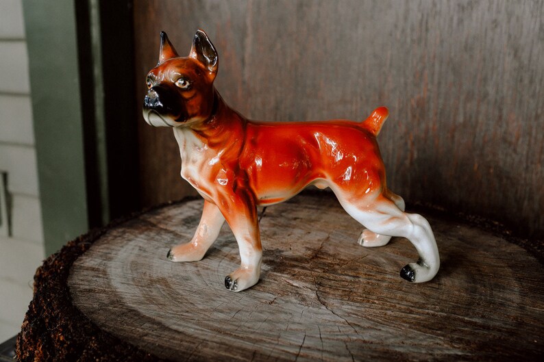 1960s Porcelain Boxer Dog Large Figurine Vintage Wales Stamp Made in ...
