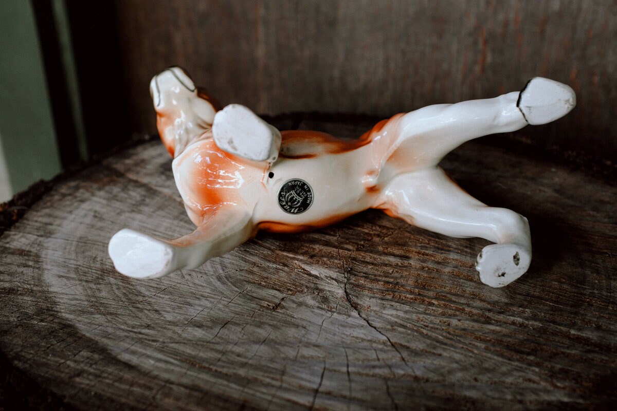 1960s Porcelain Boxer Dog Large Figurine Vintage Wales Stamp Made in ...