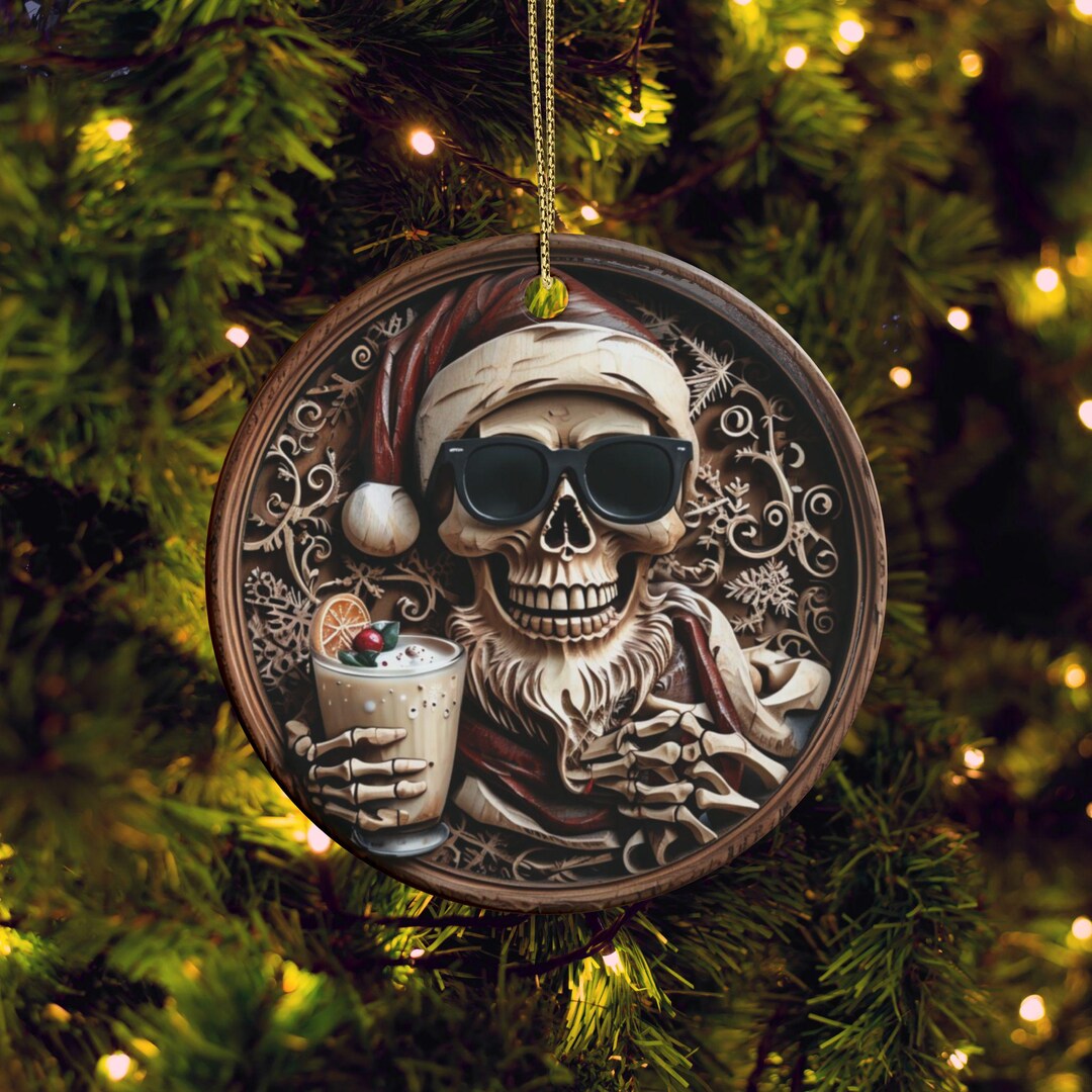Skeleton Santa Ornaments, 2D Flat Design, 3D Effect wood Carved Optical ...