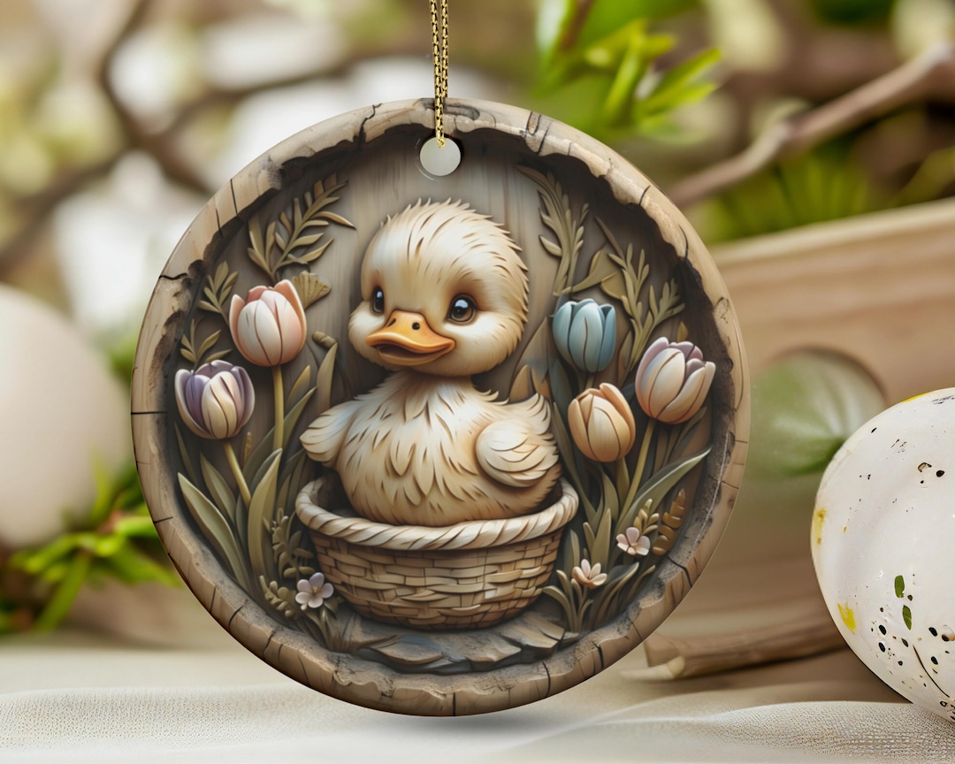 Duck Ornament, 2D Flat Design, 3D Effect wood Carved Optical Illusion ...