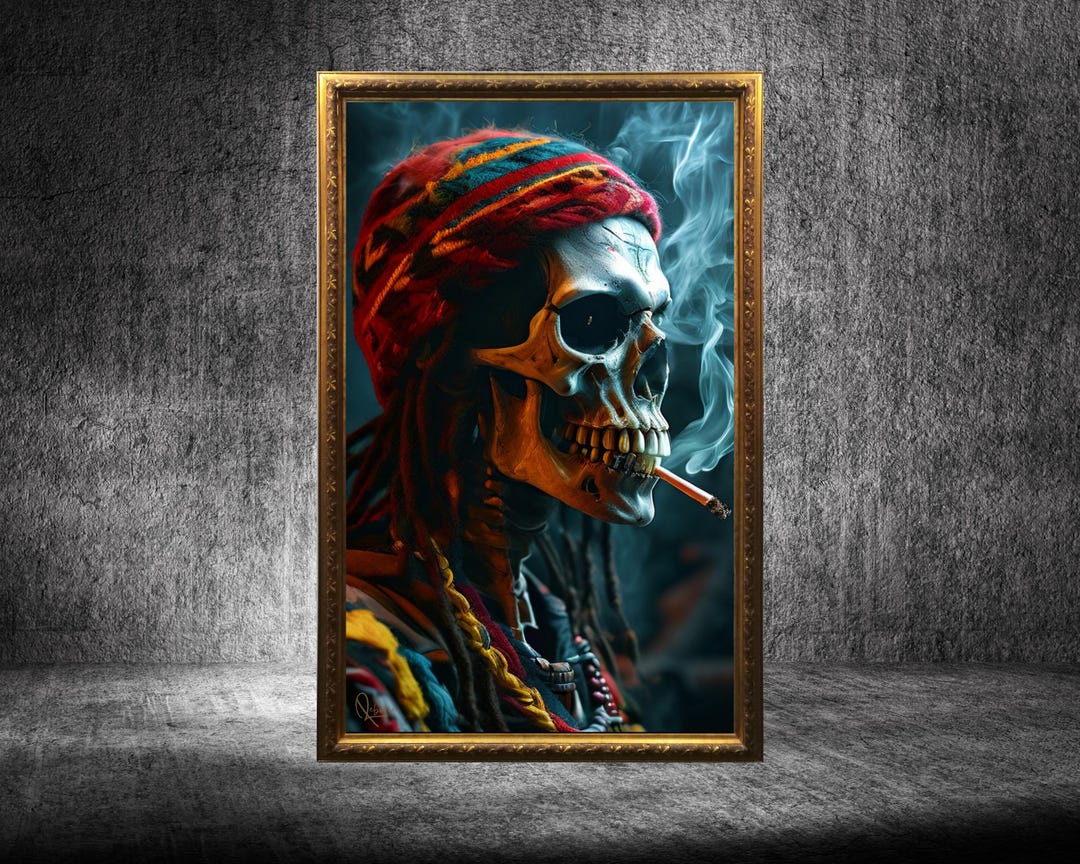 Poster bones and Blunts, Printable Art, Rasta Skull Poster, Smoking ...
