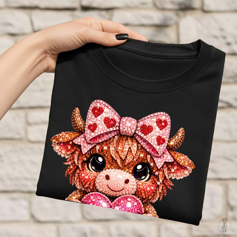 Valentine Patchwork Highland Cow PNG Design, Coquette Valentines Day ...